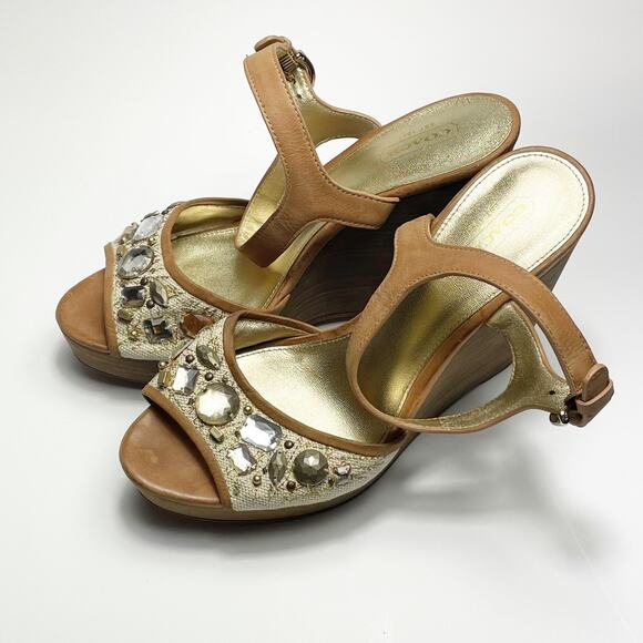 Coach | Shoes | Coach Hanson 8 2 B Jeweled Tan Platform Leather 5 High ...
